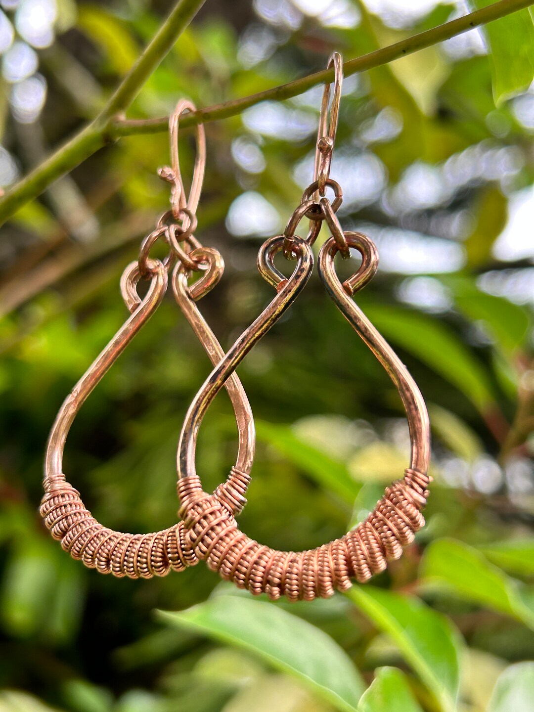Solid Copper Earrings, Rustic Jewelry, Wire Hoops, Large Earrings, Handmade Jewelry, Boho Chic ...