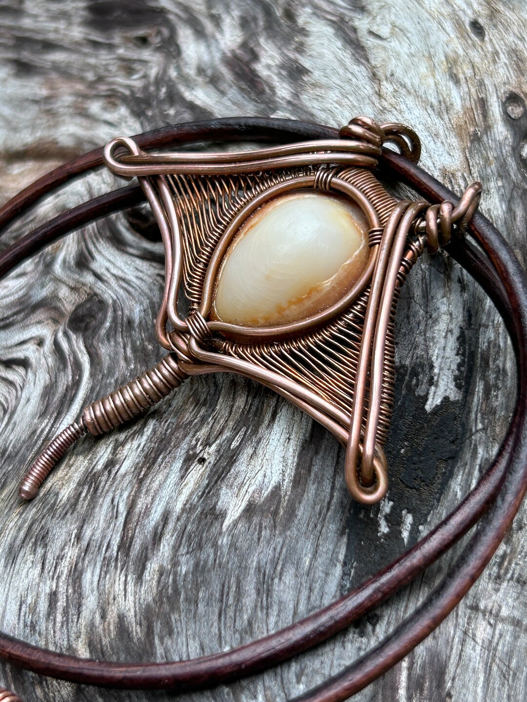 Cowrie Shell Pendant, Manta Ray Jewelry, Copper Necklace, Wire Wrapped ...