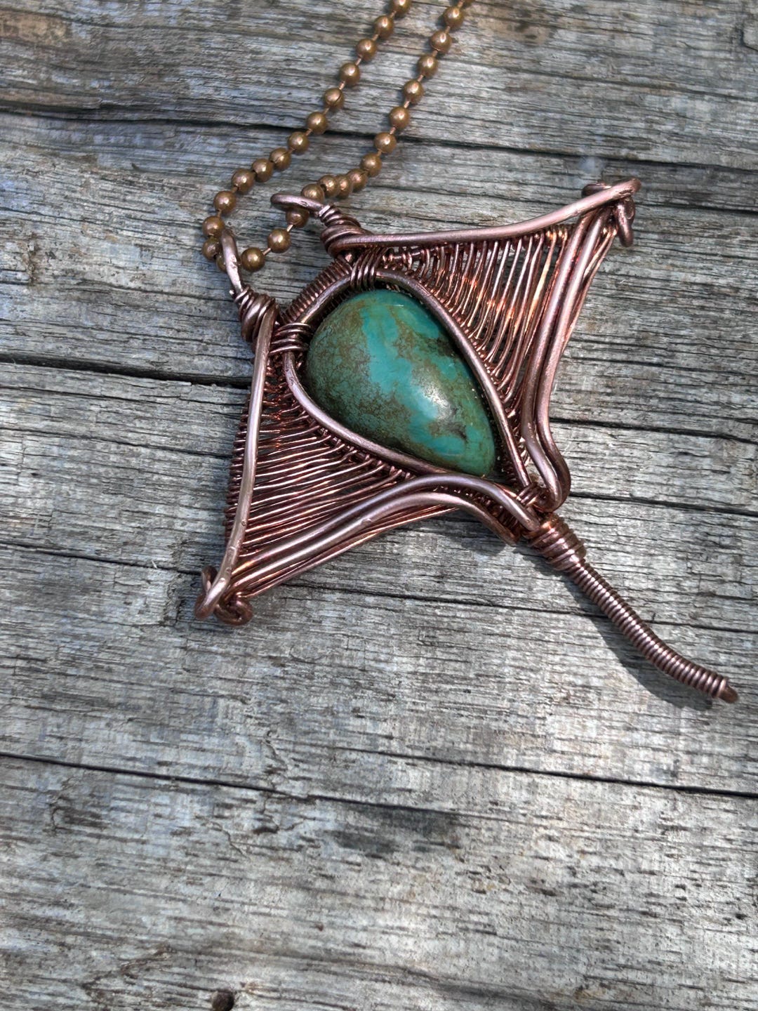 Manta Ray Necklace, Wire Wrapped Turquoise, Moonstone Jewelry, Animal ...