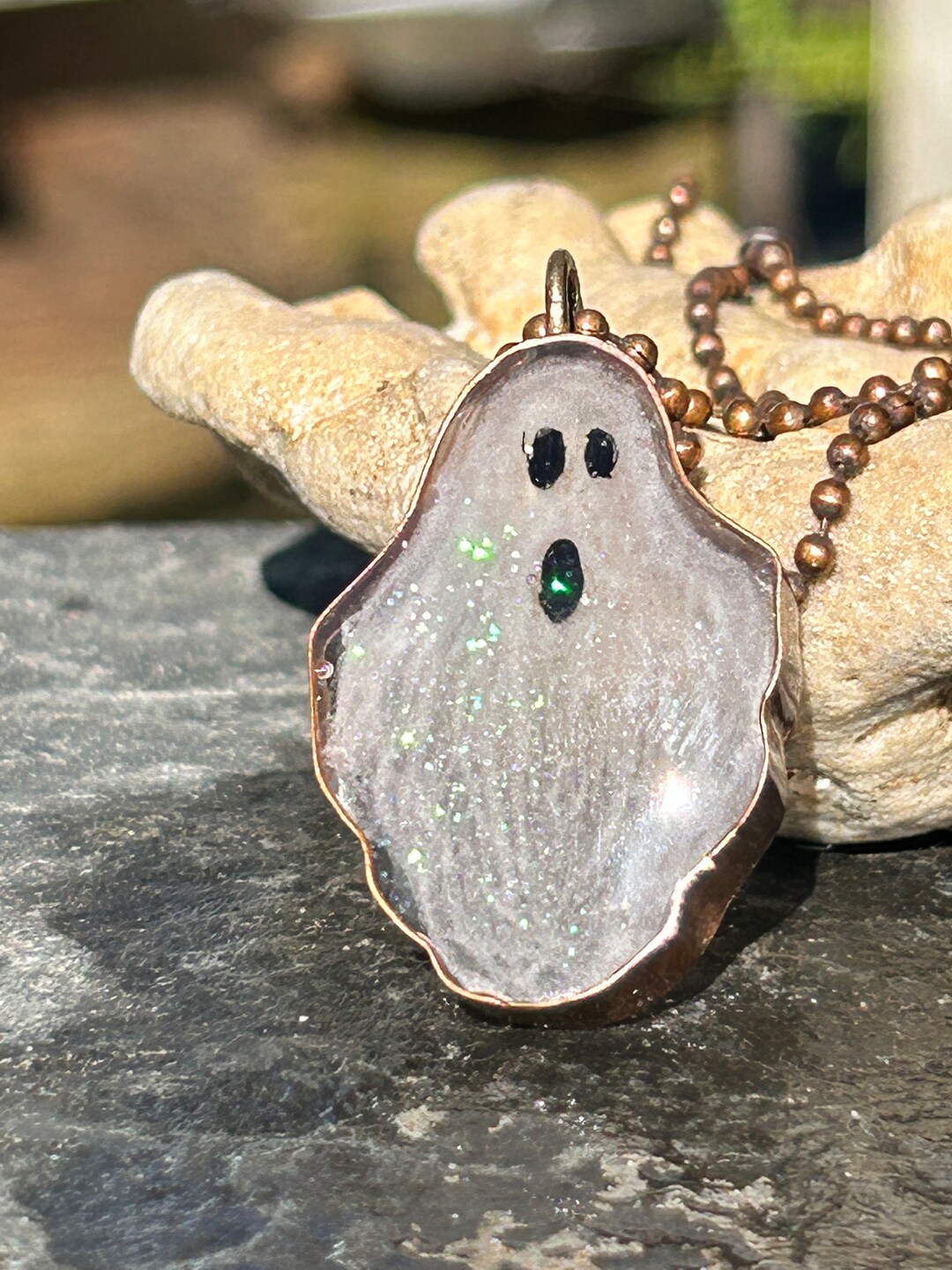 Ghost Pendant , Upcycled Copper Necklace, Witchy Jewelry, 3D Painting ...