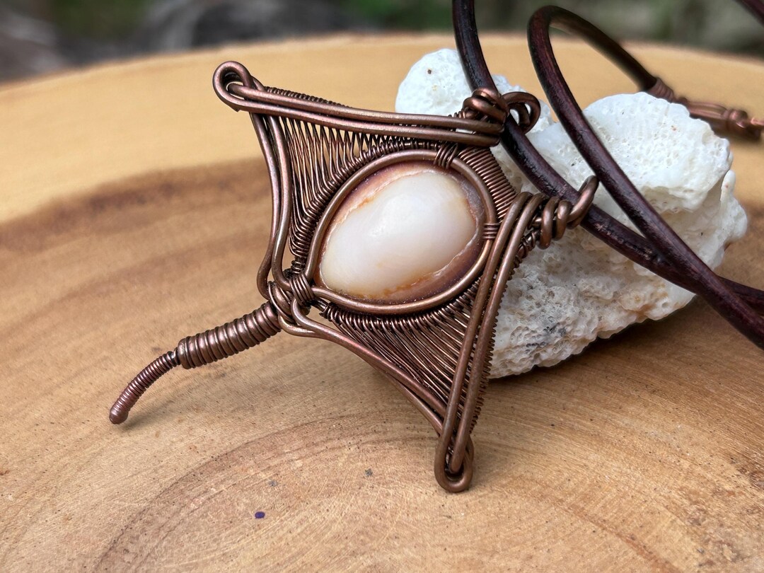 Manta Ray Pendant, Cowrie Shell Jewelry, Copper Necklace, Wire Wrapped ...