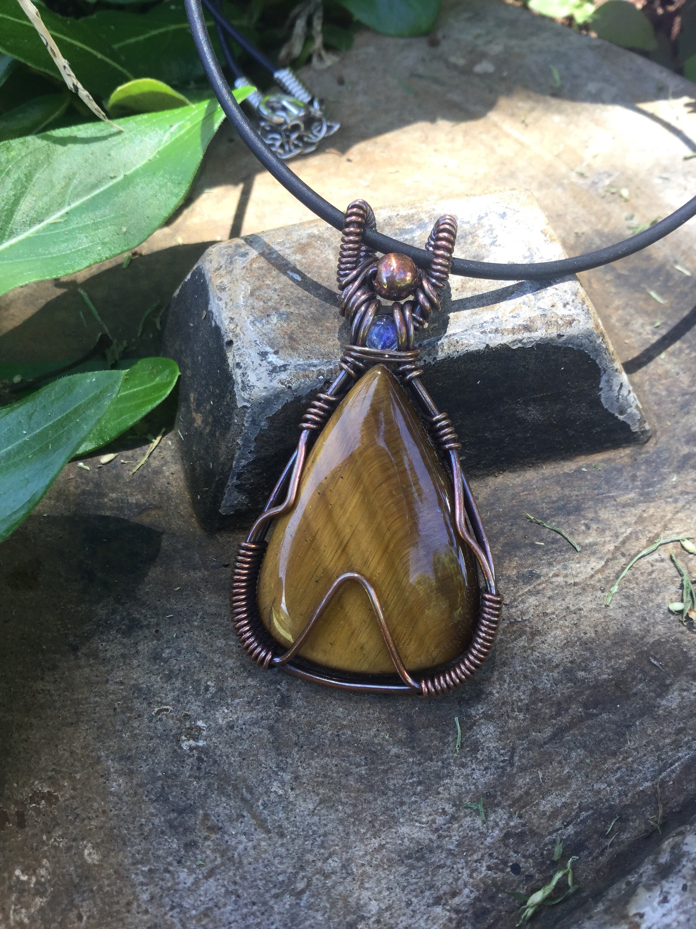 Tiger eye amulet moonstone talisman wire wrapped stone | Etsy