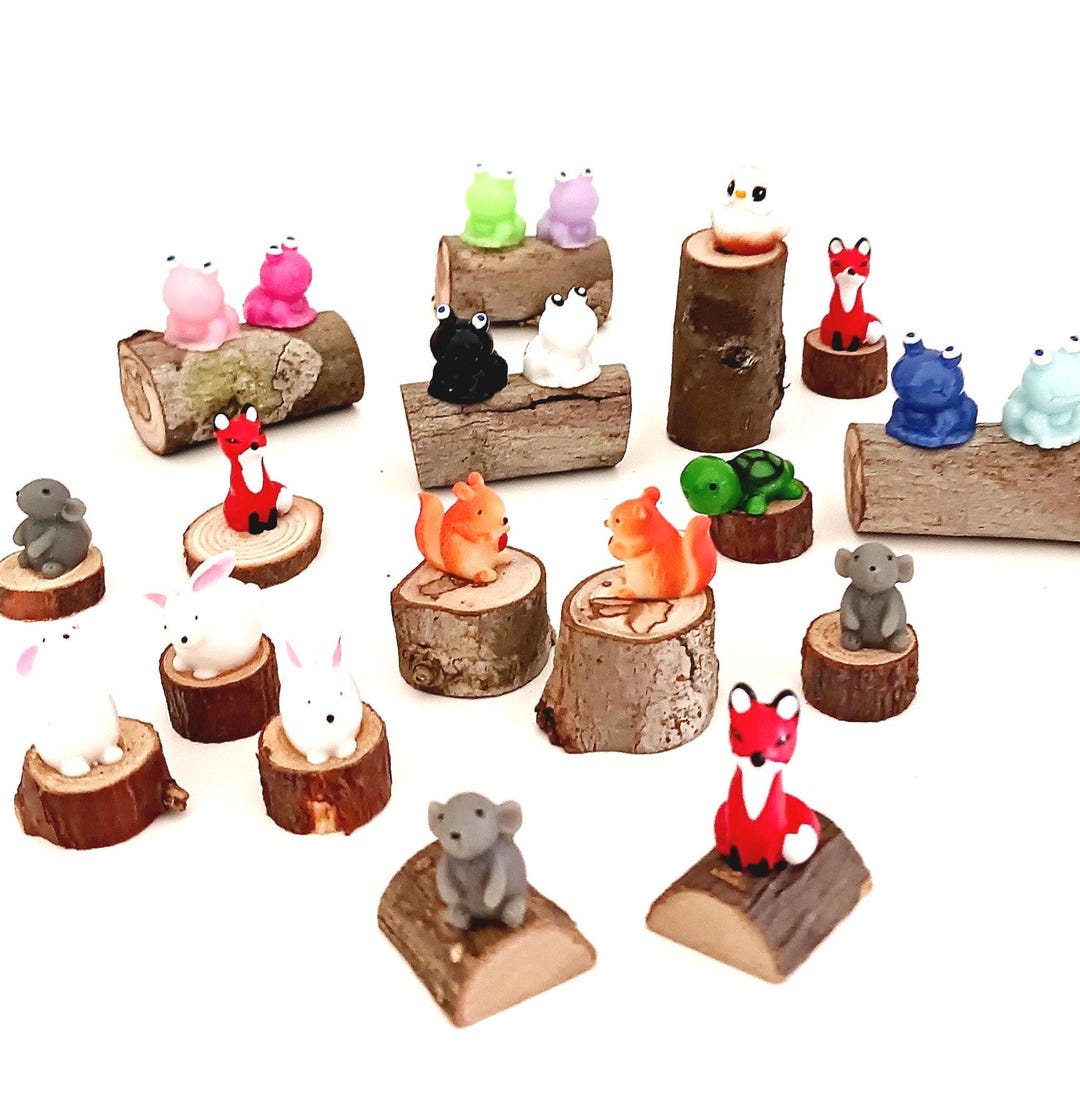 Miniature Fairy Garden Animal Figure: Resin Woodland Creature on Wood ...