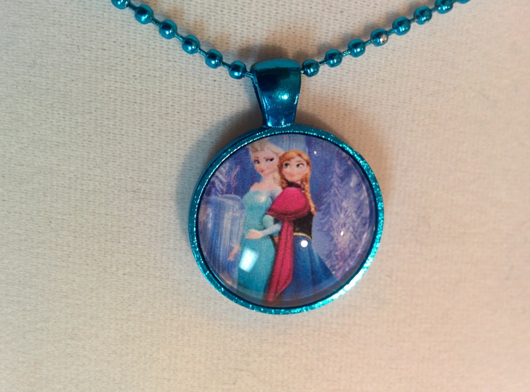 Frozen elsa & Anna Glass Pendant Necklace - Etsy