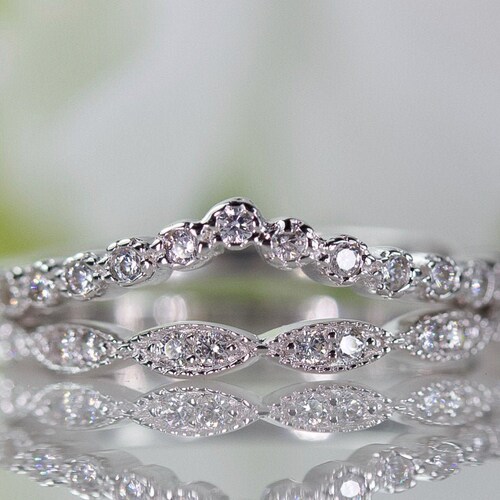 Stackable Chevron Double Row Wedding Band Set Fine Cubic - Etsy