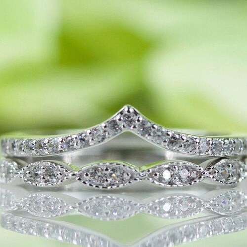 Chevron V-shaped Stackable Wedding Band Fine Quality Cubic - Etsy