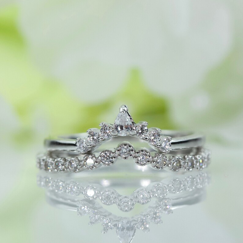 Stackable Chevron Double Row Wedding Band Set Fine Cubic - Etsy