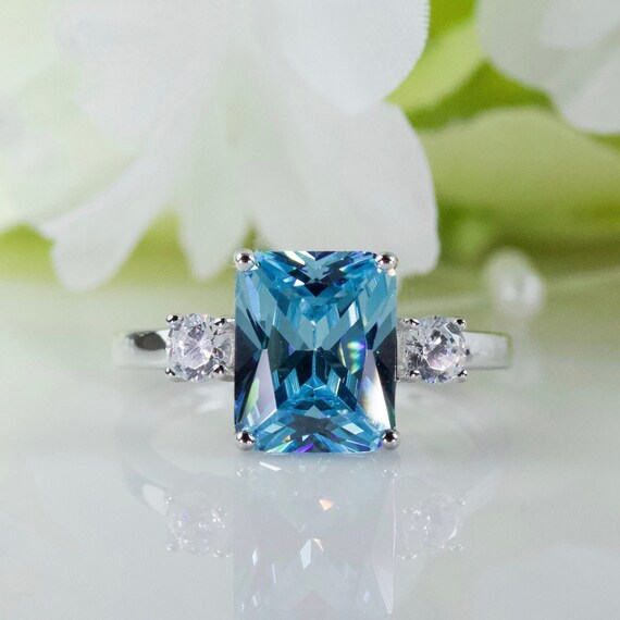 3.00 Ct Vivid Blue Radiant Cut Cubic Zirconia Ring in Sterling Silver Promise Ring Anniversary Ring Travel Ring Engagement Ring 123 Etsy