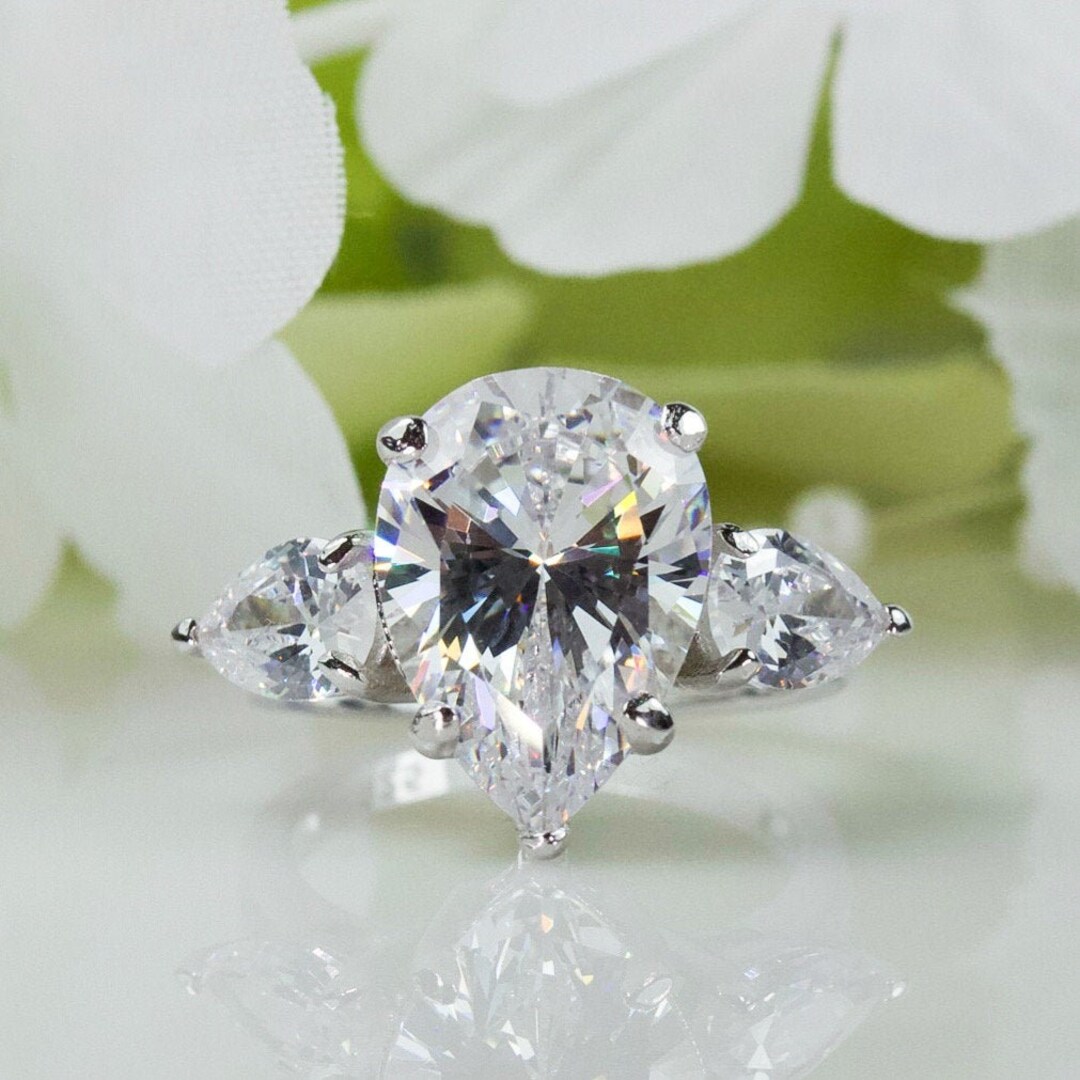 5.00 Carat Three-stone Pear Shape Cubic Zirconia in Sterling Silver ...