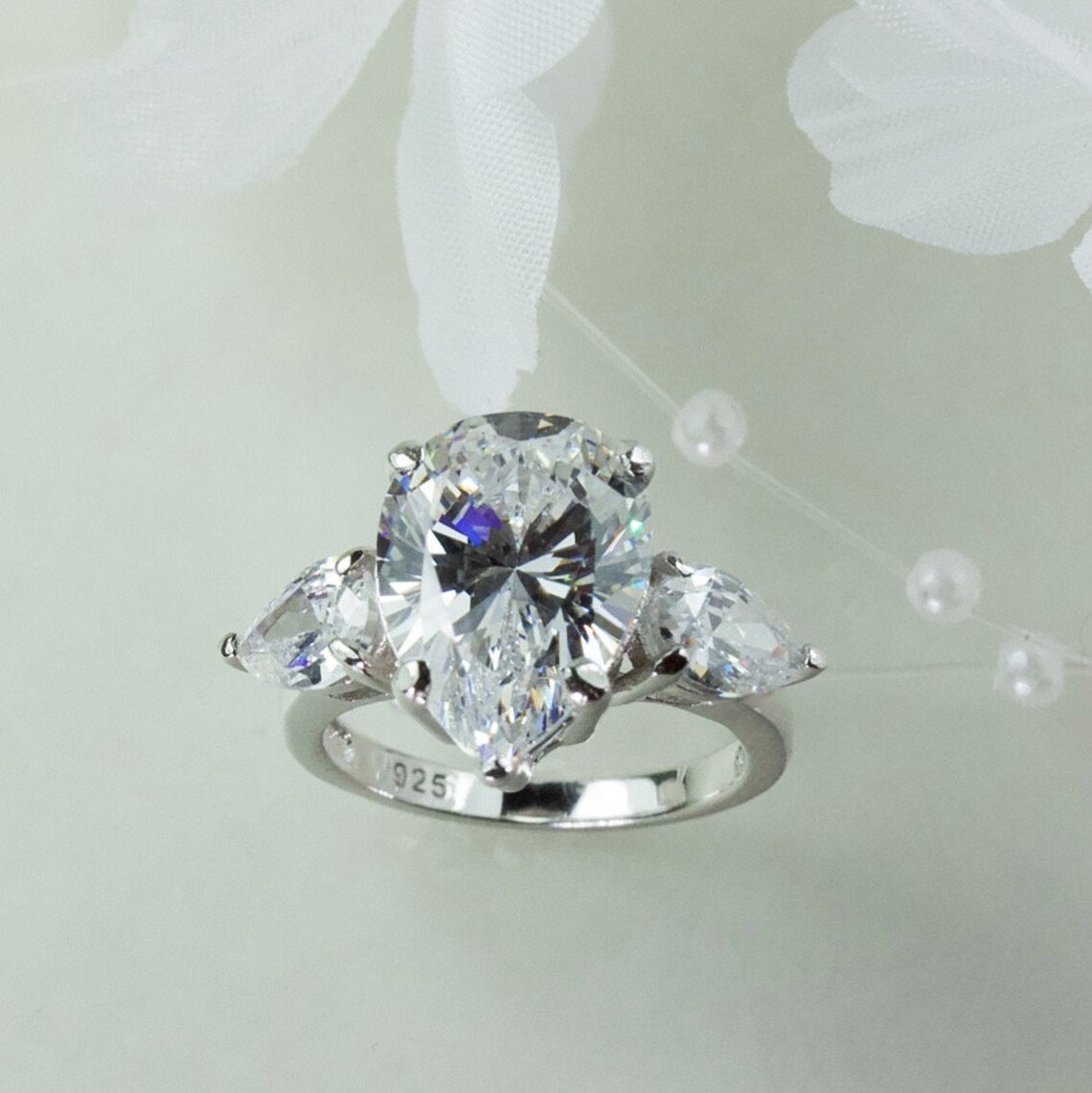 5.00 Carat Three-stone Pear Shape Cubic Zirconia in Sterling | Etsy