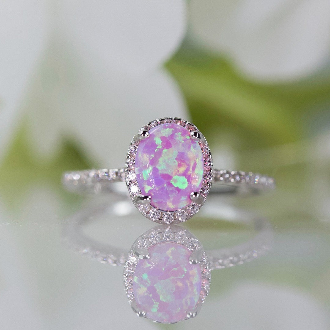 Inventory-clearance Beautiful Oval Lab-created Pink Opal Cabochon Halo ...
