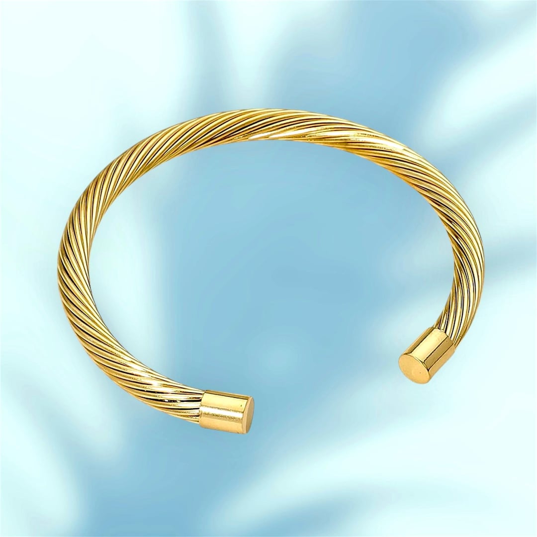 Stainless Steel Twisted Cable Gold-plated Cuff Bangle, Birthday Gift ...