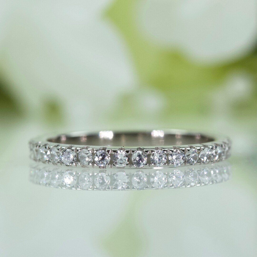 French Pavé Full Eternity Fine Quality Cubic Zirconia Wedding Band in ...
