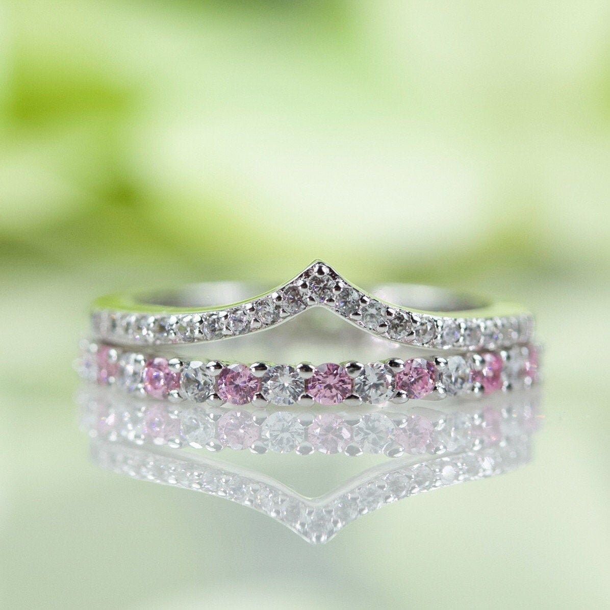 Chevron V-shaped & French Pavé Full Eternity Pink and - Etsy