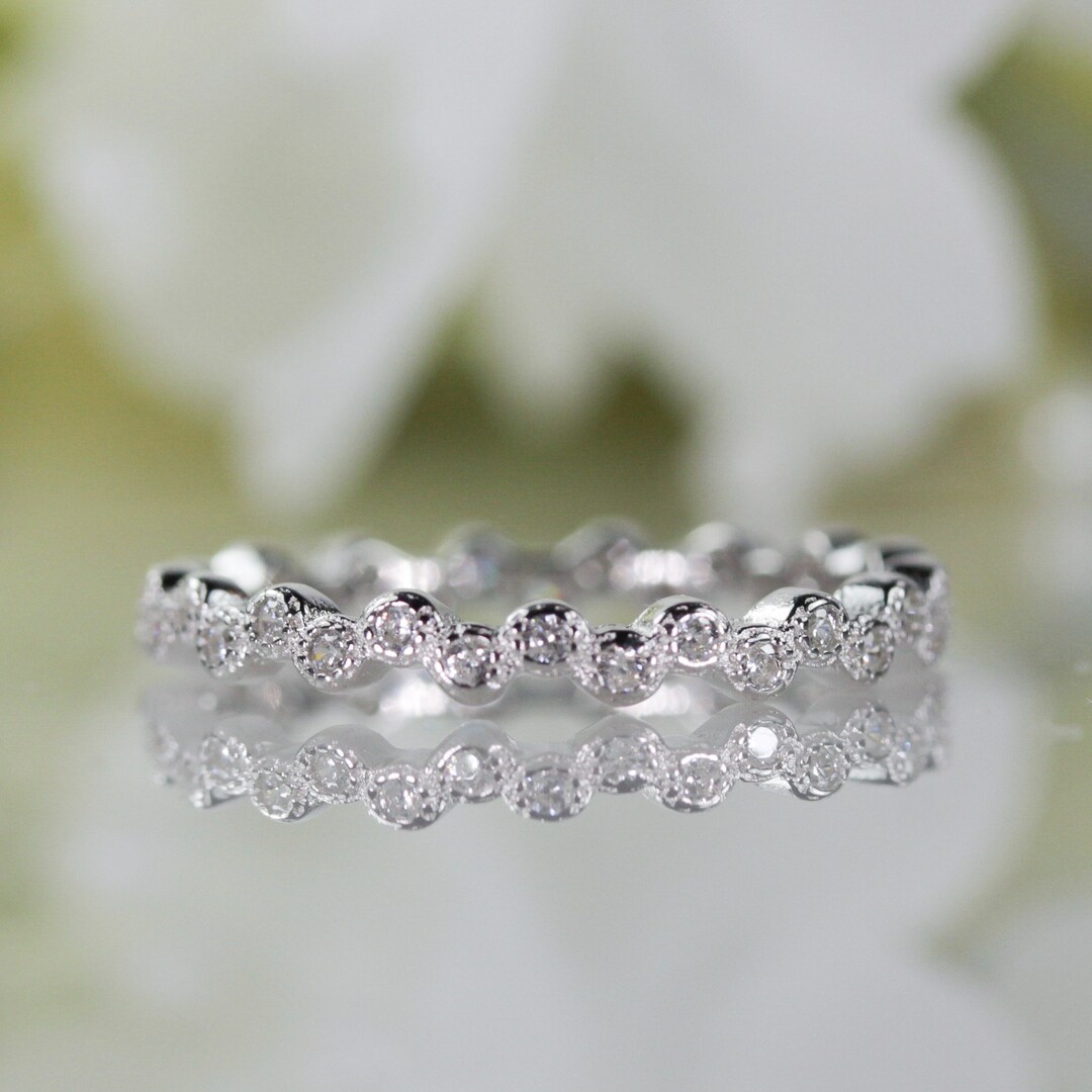 Elegant Wavy Wedding Band Fine Quality Cubic Zirconia in Sterling ...