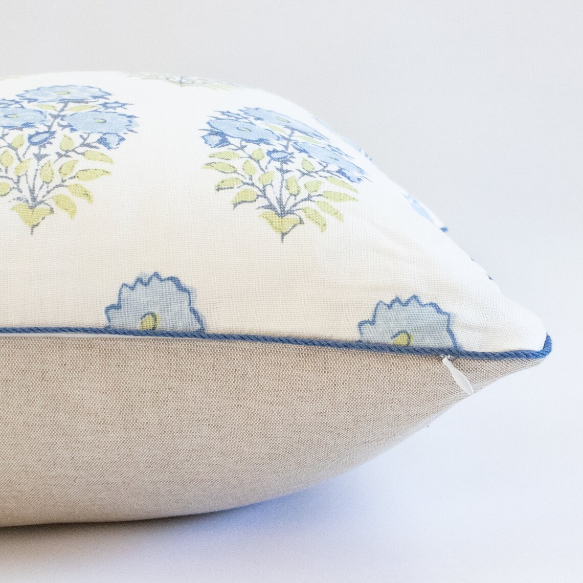 Custom Designer Linen Blue Floral Block Print Throw Pillow - Etsy