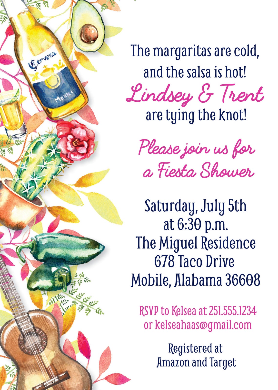 Fiesta Bridal Shower Invitation, Couples Shower, Printable, DIY, 5x7 ...