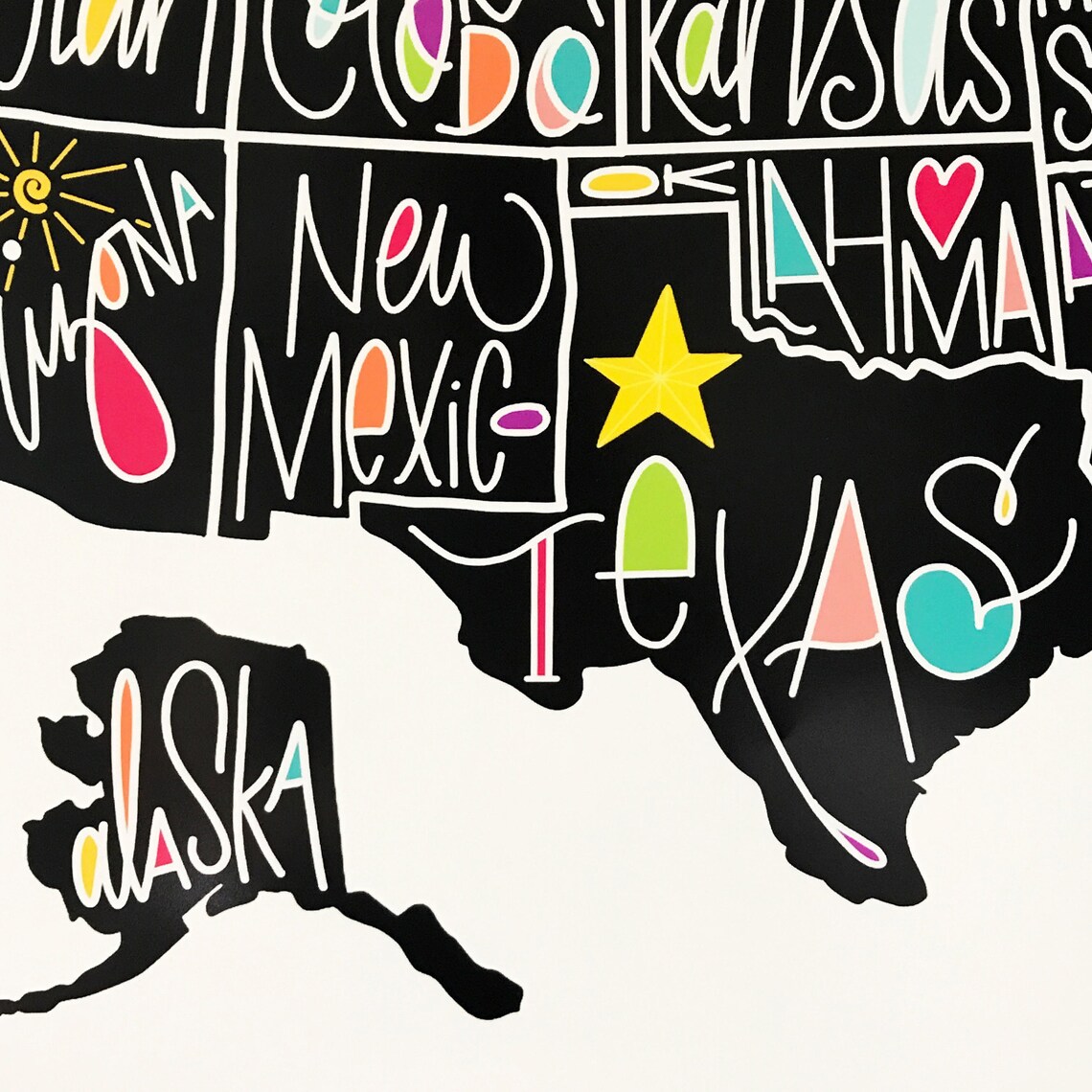 PRINTABLE United States Map DIGITAL Art Folk Art Hand | Etsy