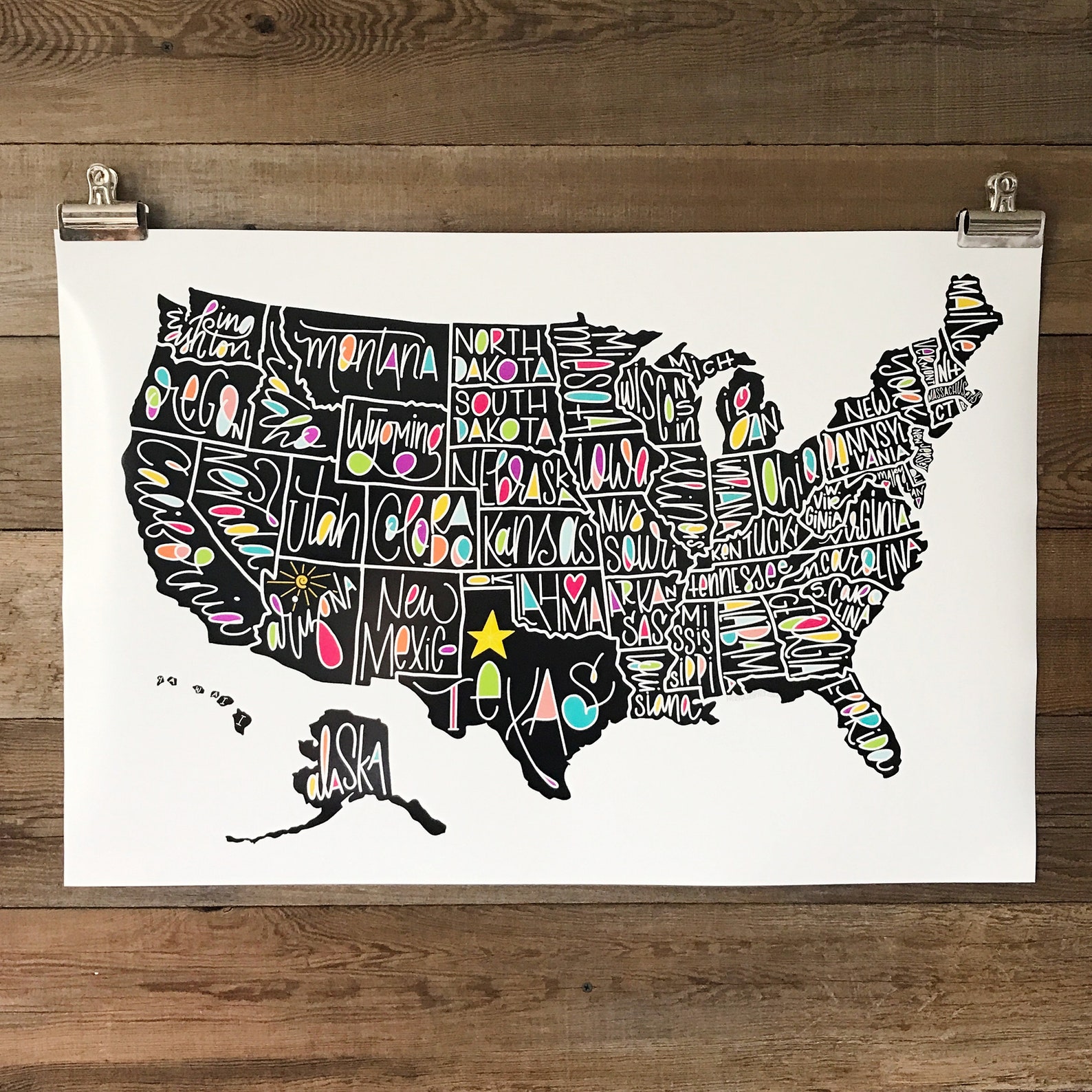 PRINTABLE United States Map DIGITAL Art Folk Art Hand | Etsy