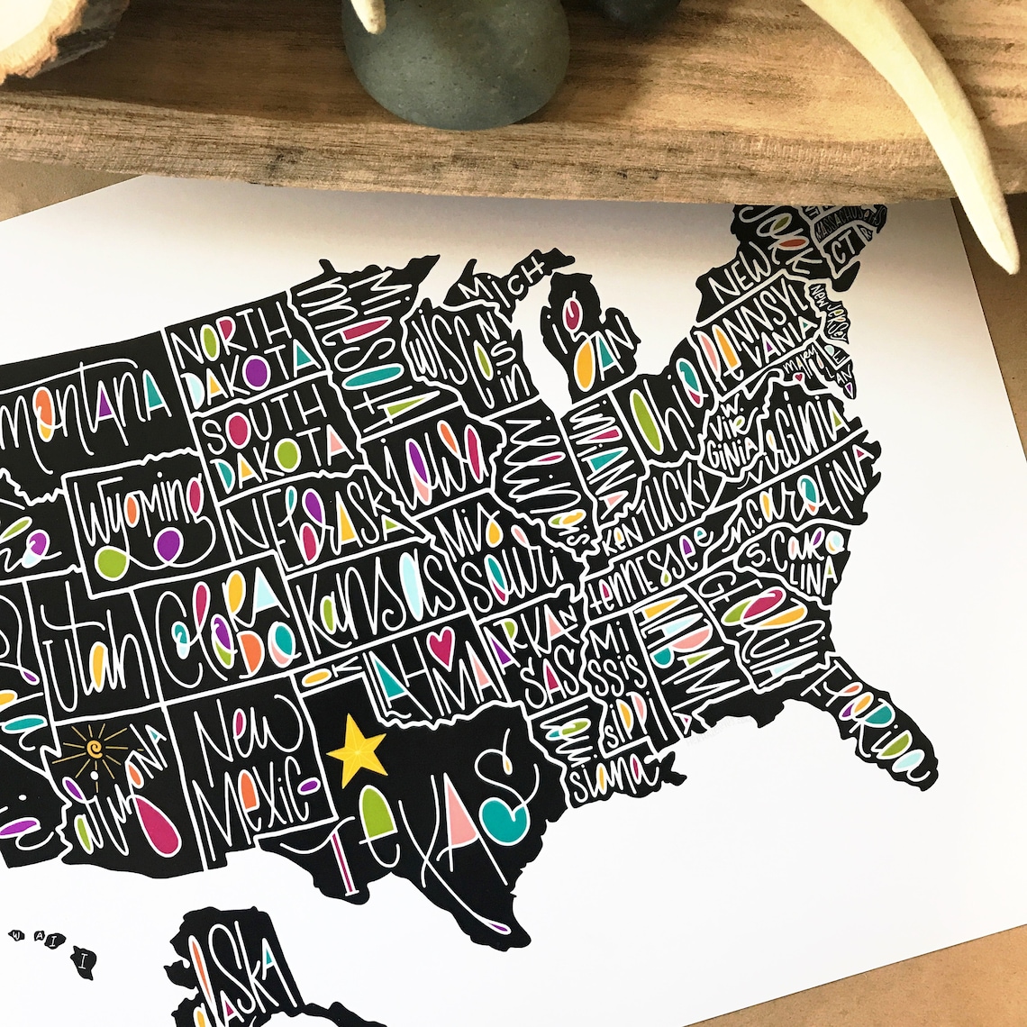 PRINTABLE United States Map DIGITAL Art Folk Art Hand | Etsy