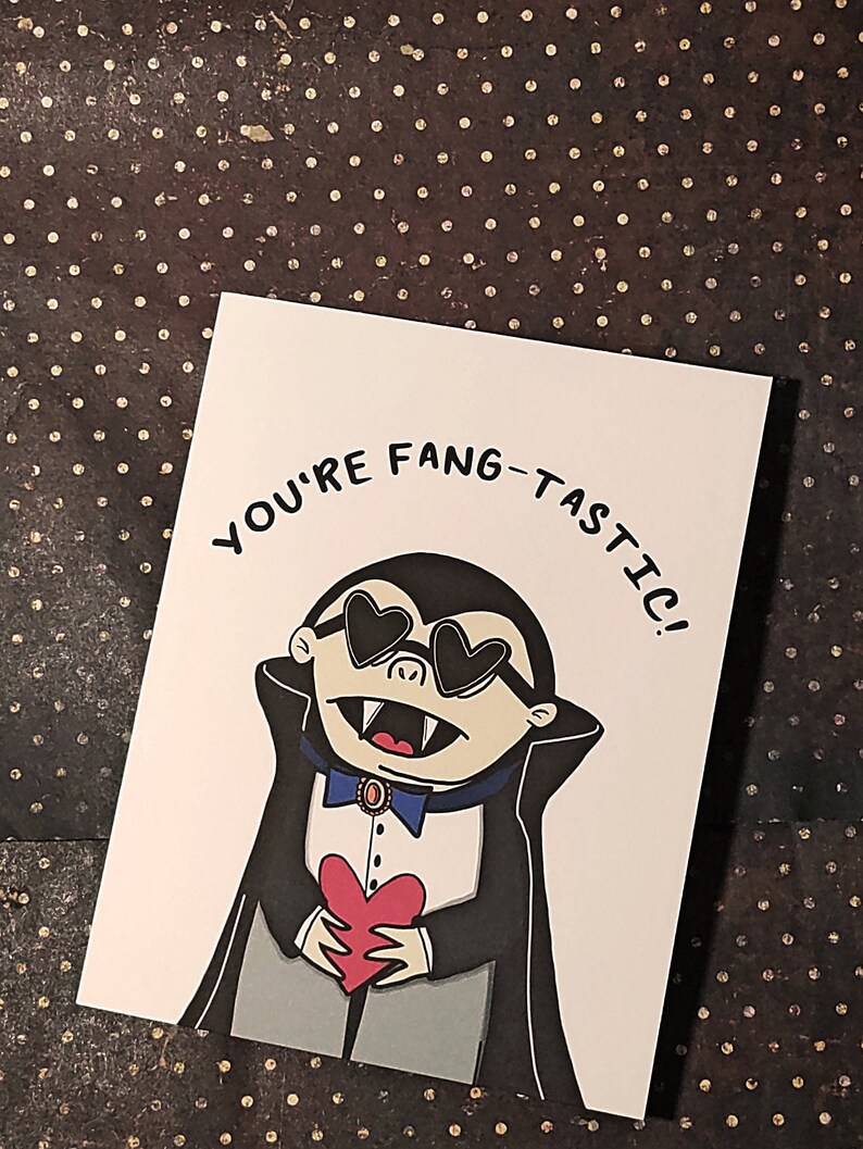 Fang-tastic Vampire Love Anniversary Card - Cute Illustration ...