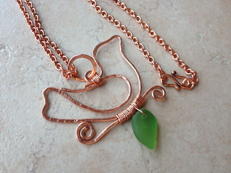 Wire Wrapped Copper Bird on a Limb Necklace With Green Sea - Etsy