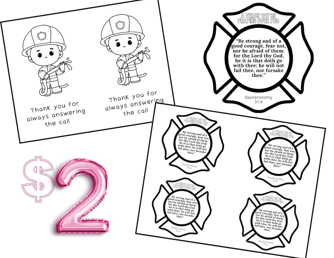 Fire Fighter Appreciation Coloring Sheet + Prayer Tag - Etsy