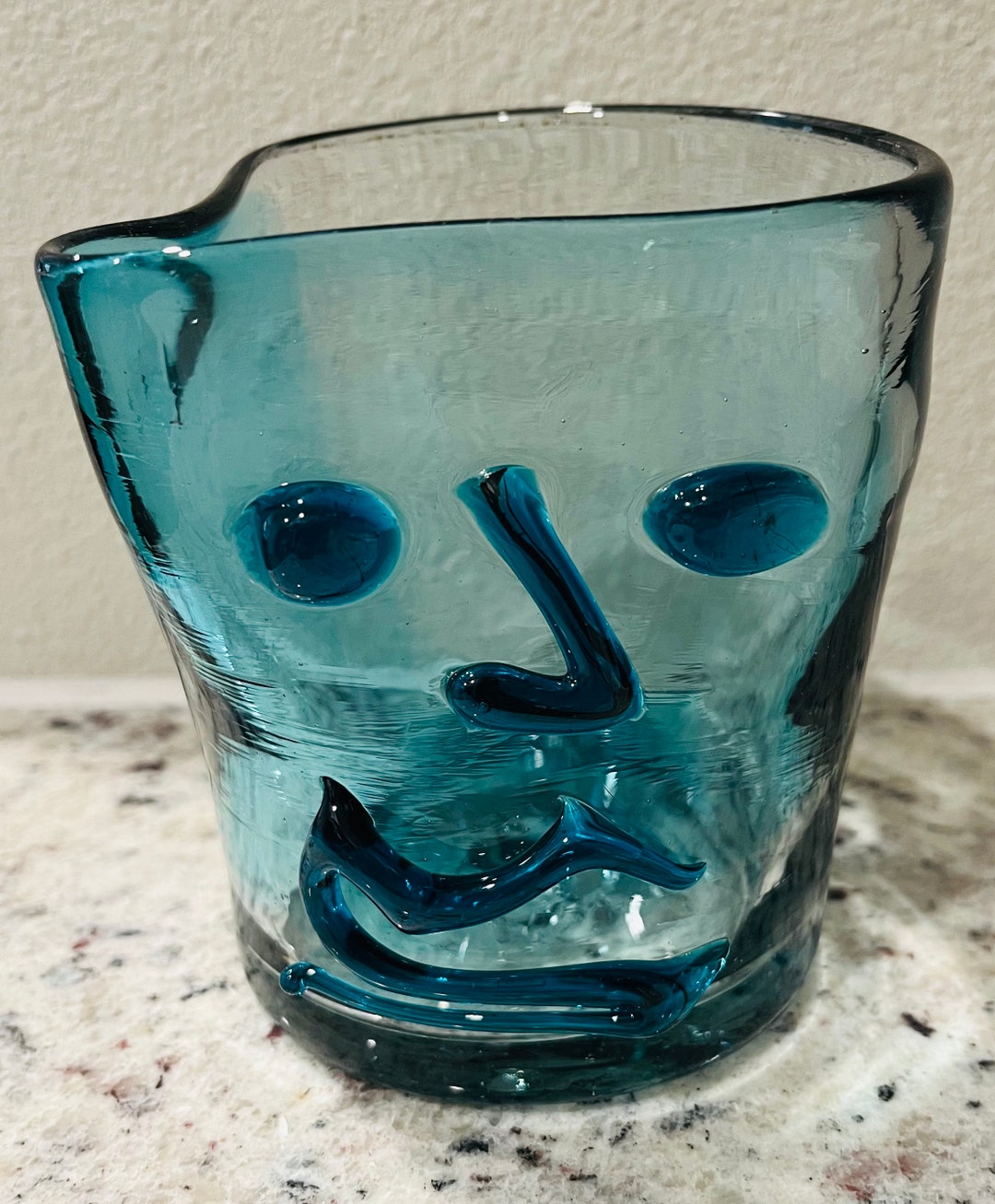 Unusual Art Glass Blown Face Modern Abstract Design Glass/tumbler/vase ...