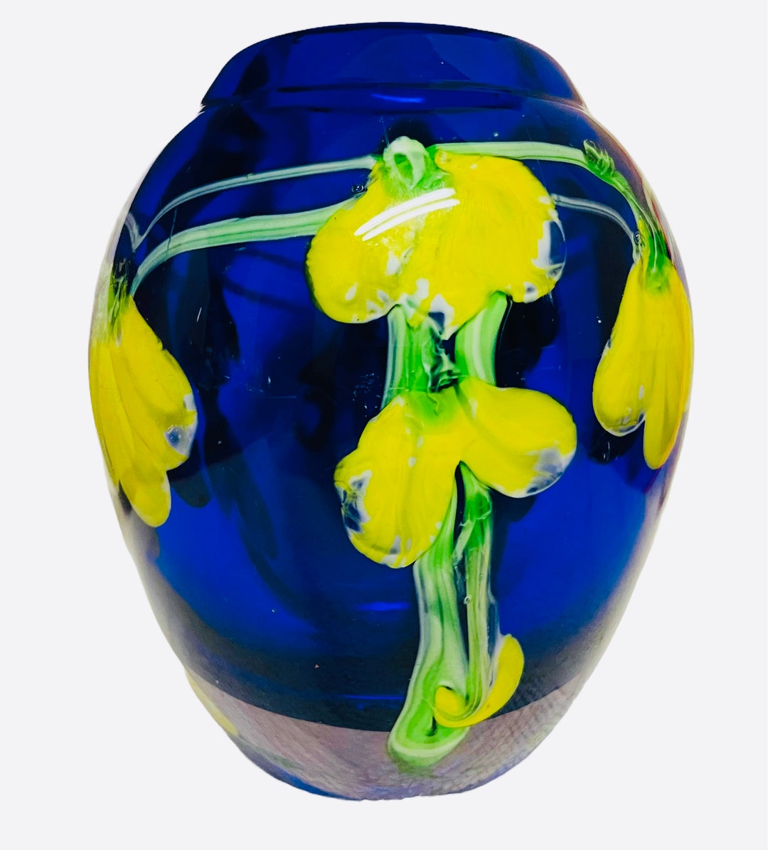 Kusak Art Crystal Vase Cobalt Blue With Cased Flowers - Etsy