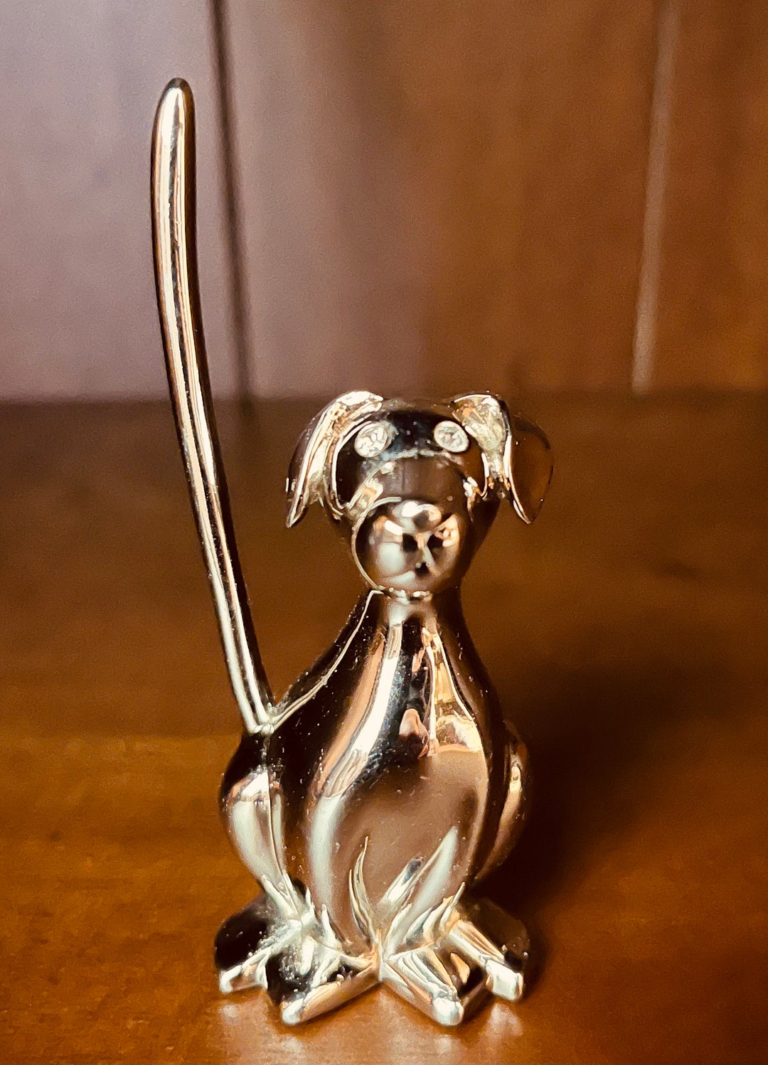 Silver Tone Dog With Rhinestone Eyes Figurine Ring Holder - Etsy