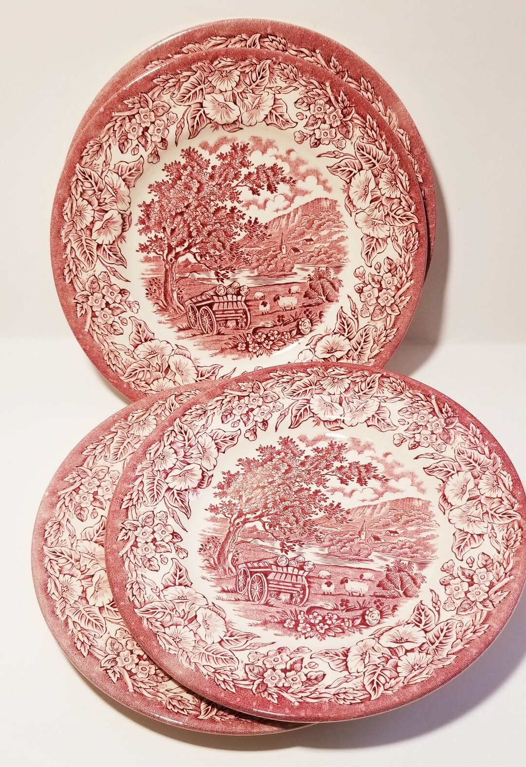 Set of 4 Pink Transferware Salad Plates - Etsy