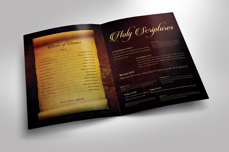 Royal Scroll Funeral Program Obituary PUBLISHER and WORD Template 8 ...