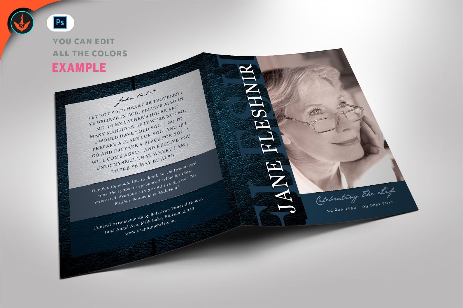 Leather Funeral Program Publisher and Word Template 4 Pages | Etsy