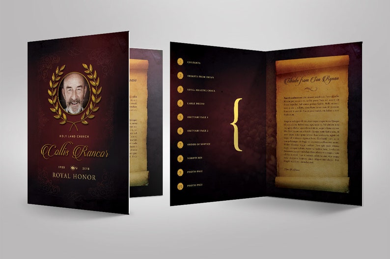 Royal Funeral Program Template: Elegant Obituary, Bi-fold (publisher ...