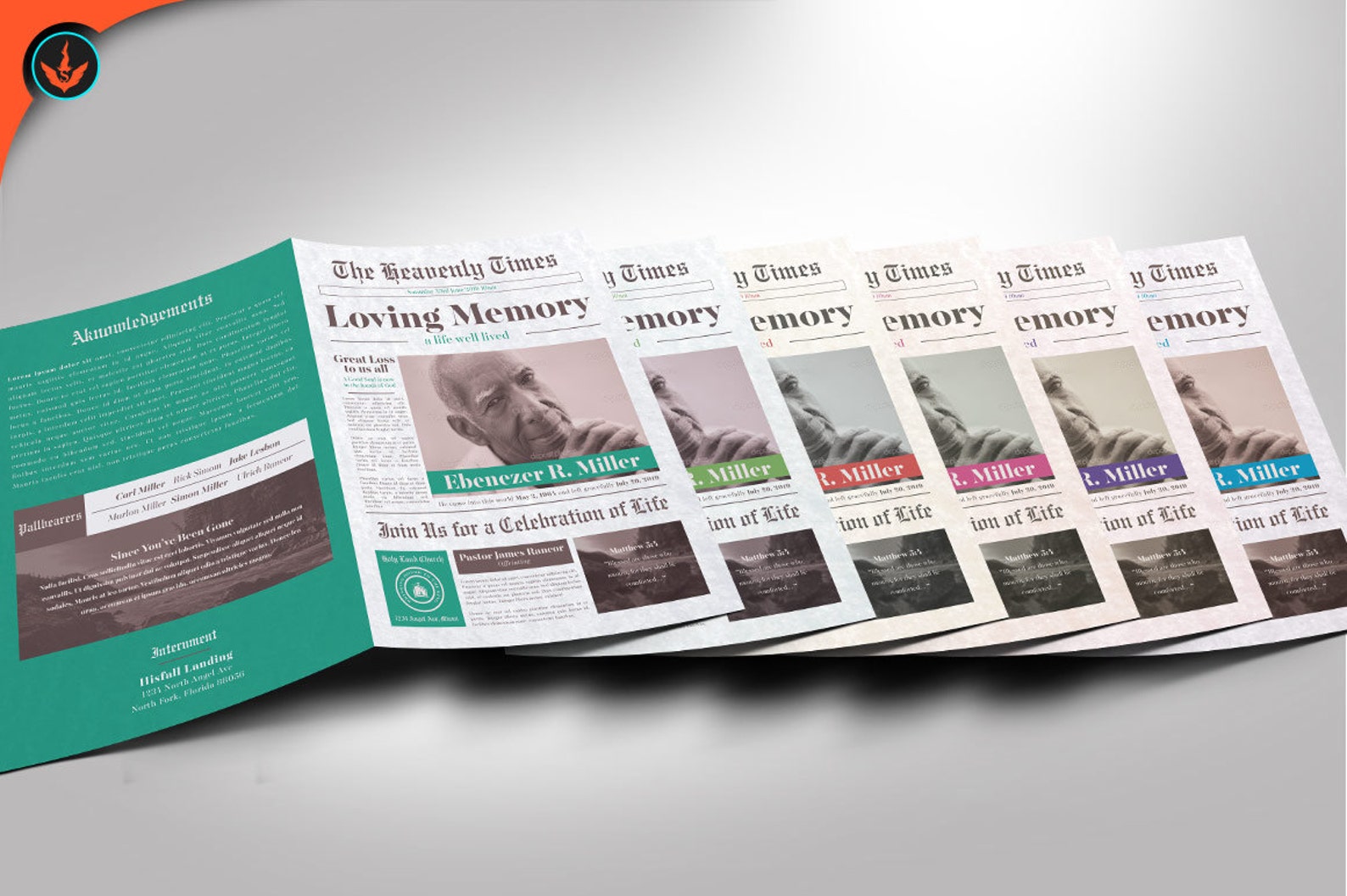 Newspaper Funeral Program Photoshop Template Bi-fold (4 Pages) 5.5x8.5 ...
