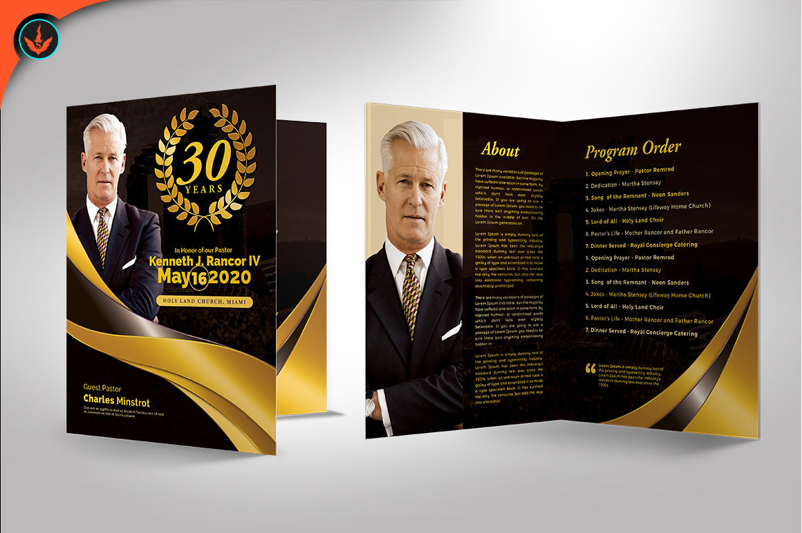 Pastor Anniversary Program Template: Gold and Black Bi-fold (publisher ...