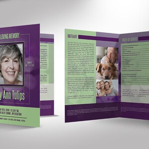 Lavender Plus Teal Funeral Program Publisher and Word Template 4 Pages ...