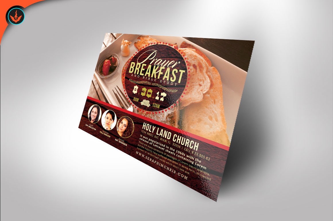 Prayer Breakfast Church Flyer Publisher and Word Template 11x8.5, 7x5 ...