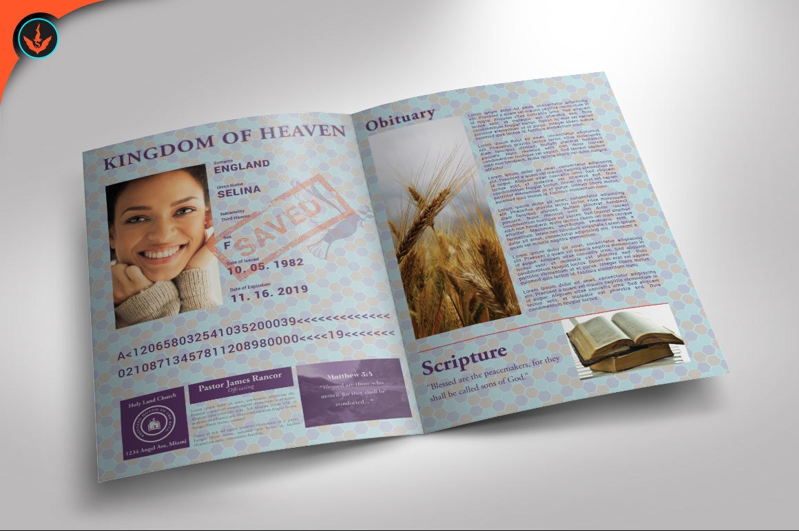 Passport Funeral Program Photoshop Template Bi-fold (8 Pages) 5.5x8.5 ...