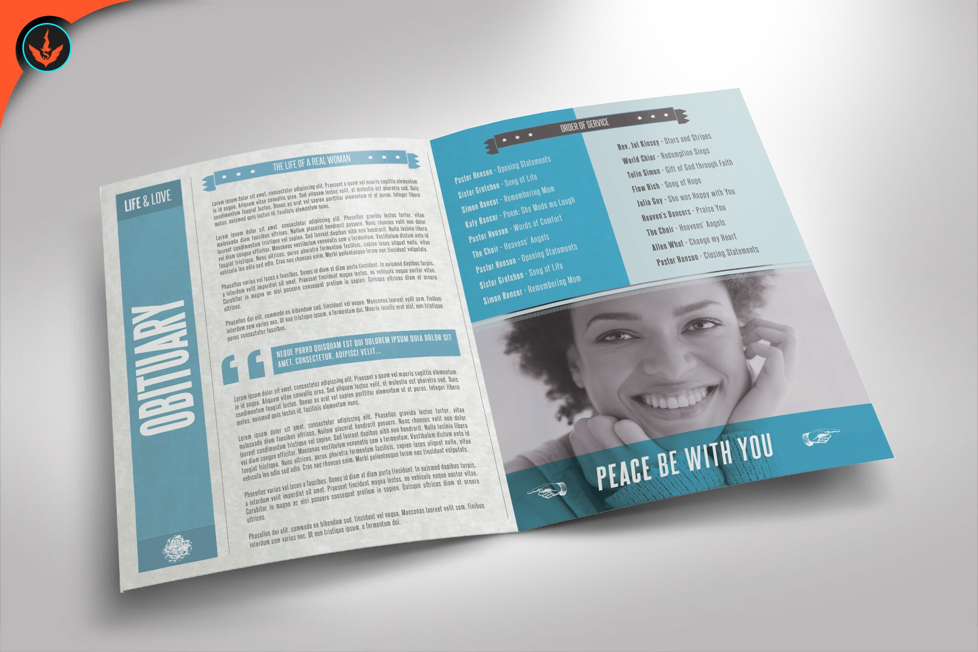 Pastel Blue Newspaper Funeral Program Template: Bi-fold (digital ...