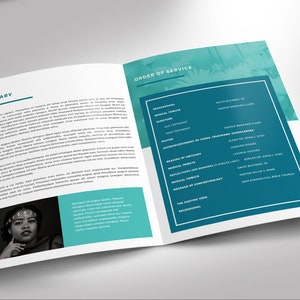 Turquoise Funeral Program Publisher and Word Template 4 Pages 8.5x11 ...