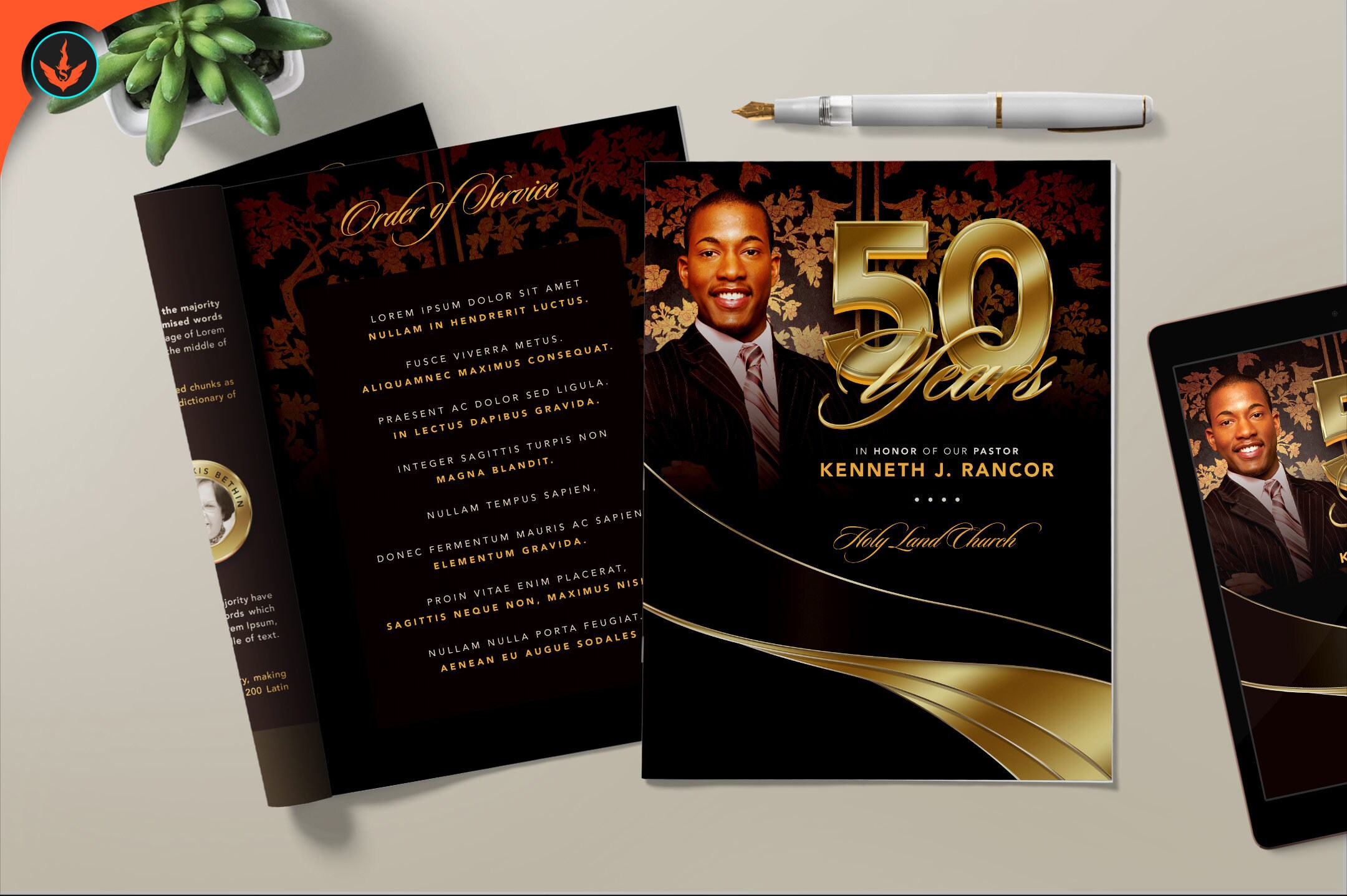 Pastor Anniversary Church Program Template: Black and Gold (digital ...