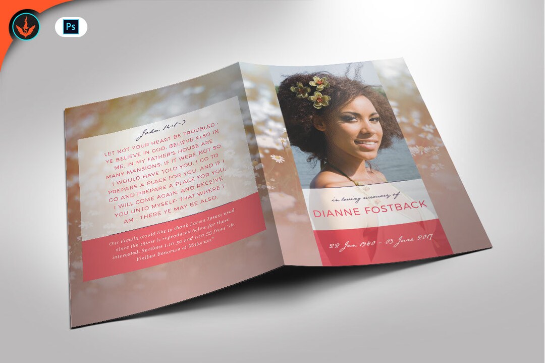 Funeral Program Photoshop Template Meadow Bi-fold (8 Pages) 5.5x8.5 - Etsy