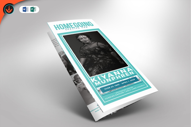 Turquoise Tri-fold Funeral Program Publisher and Word Template - Etsy