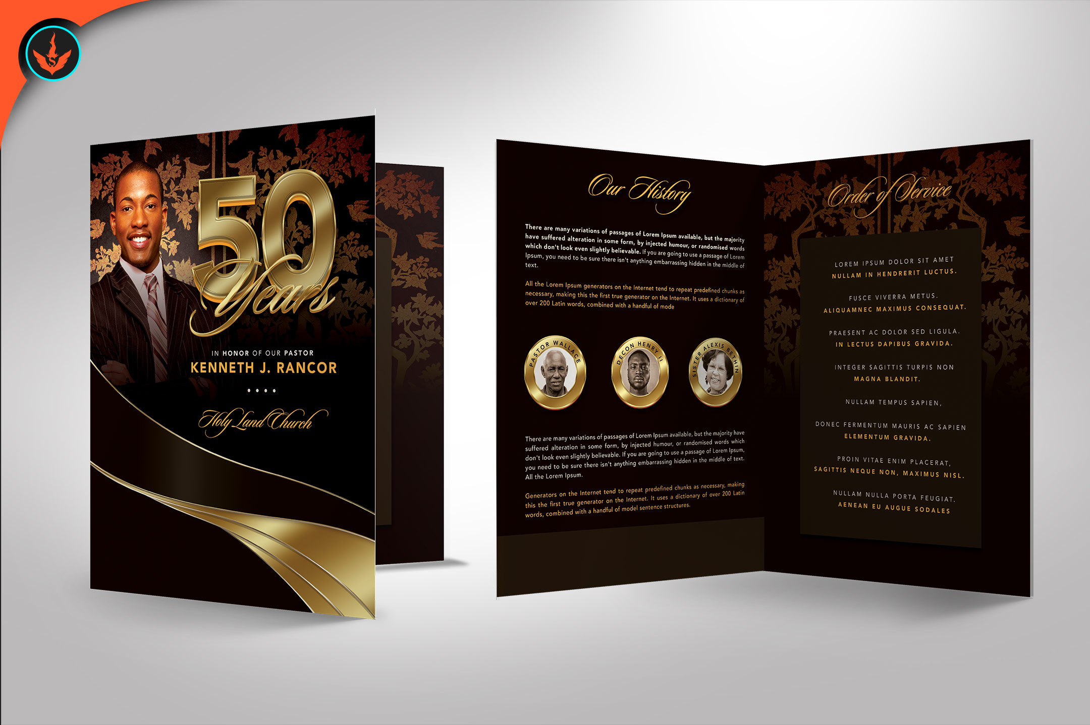 Pastor Anniversary Church Program Template: Black and Gold (digital ...