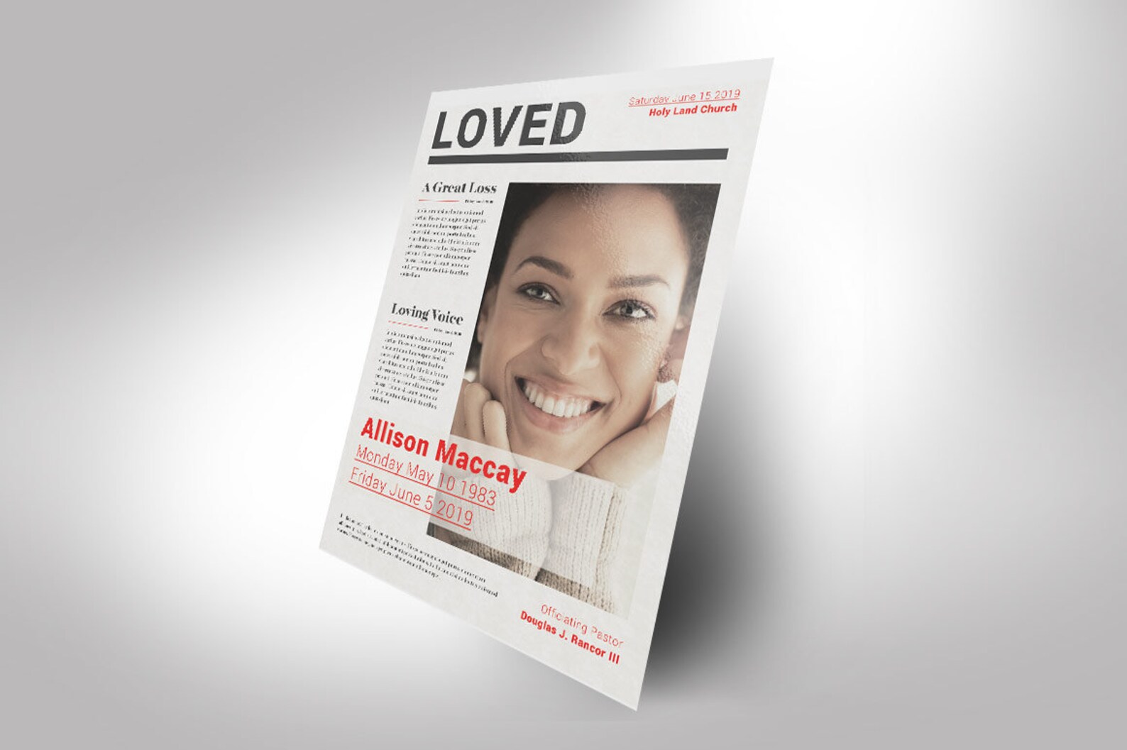 Newspaper Funeral Program Flyer Template 3 Publisher and Word Bi-fold 8 ...