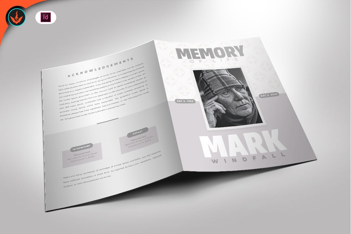 Simple Funeral Program Indesign Template (4 Pages) 8.5x11 and 5.5x8.5 ...