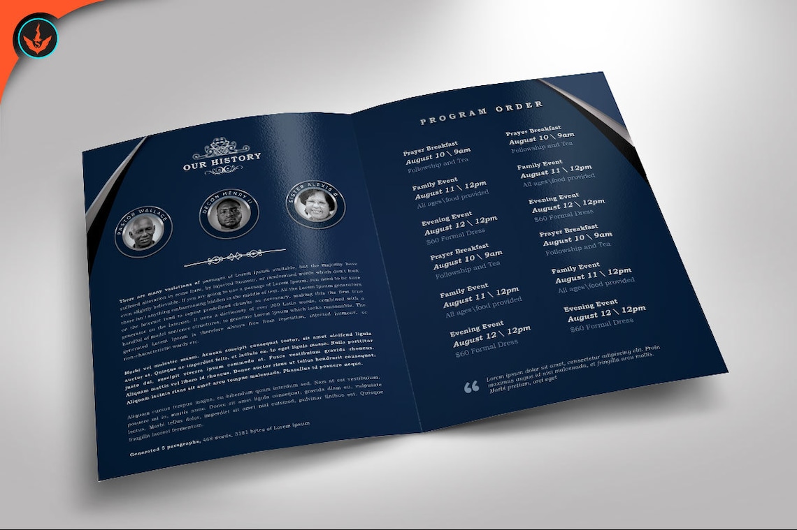 Silver Navy Blue Anniversary Program Photoshop Template 4 Pages 5.5x8.5 ...