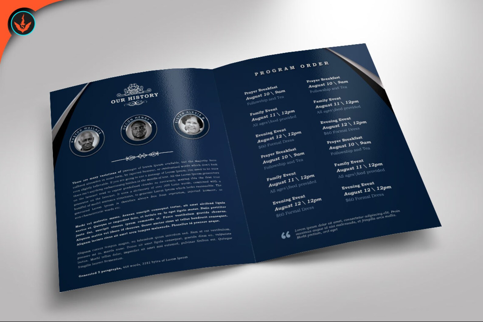 Silver Navy Blue Anniversary Program Photoshop Template 4 Pages 5.5x8.5 ...