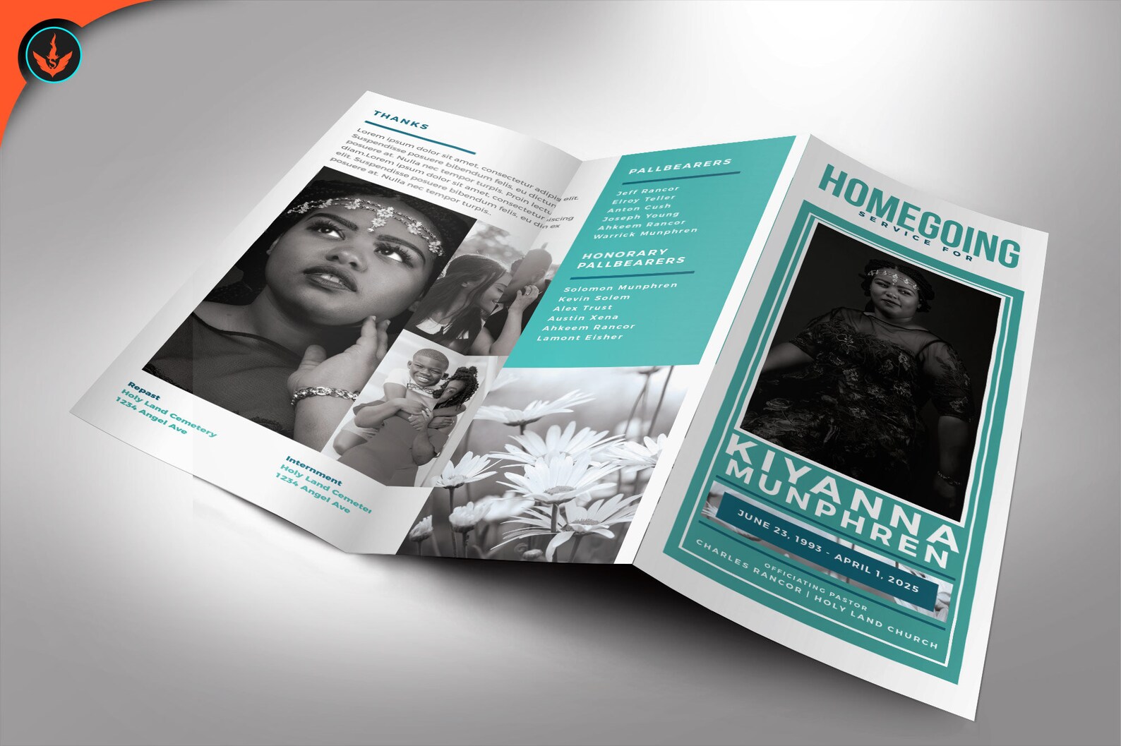 Turquoise Tri-fold Funeral Program Publisher and Word Template - Etsy